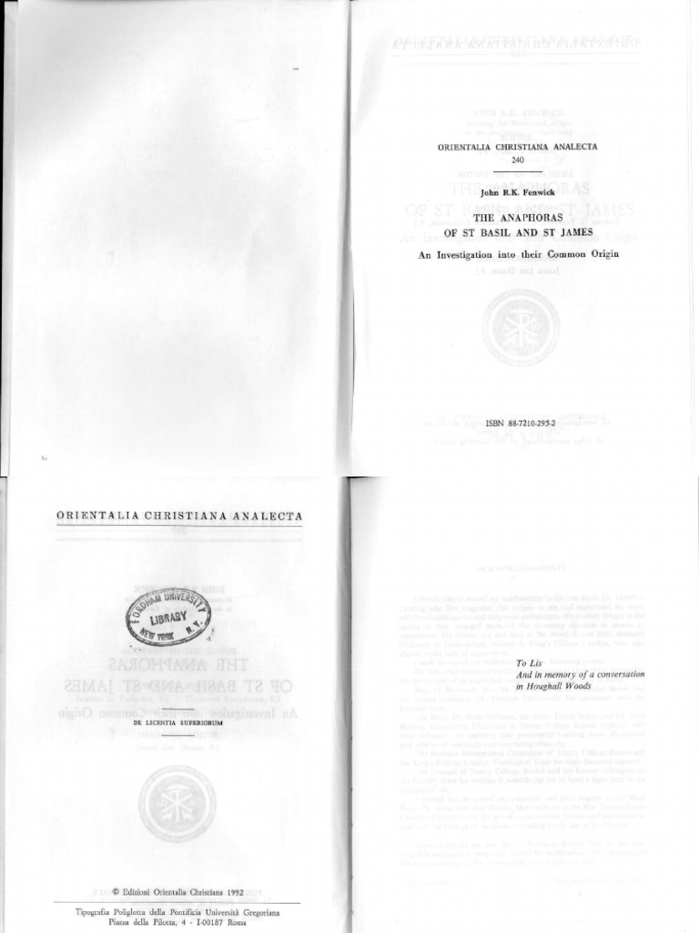 The Anaphoras of ST Basil and ST James - Investigation Into Their ...