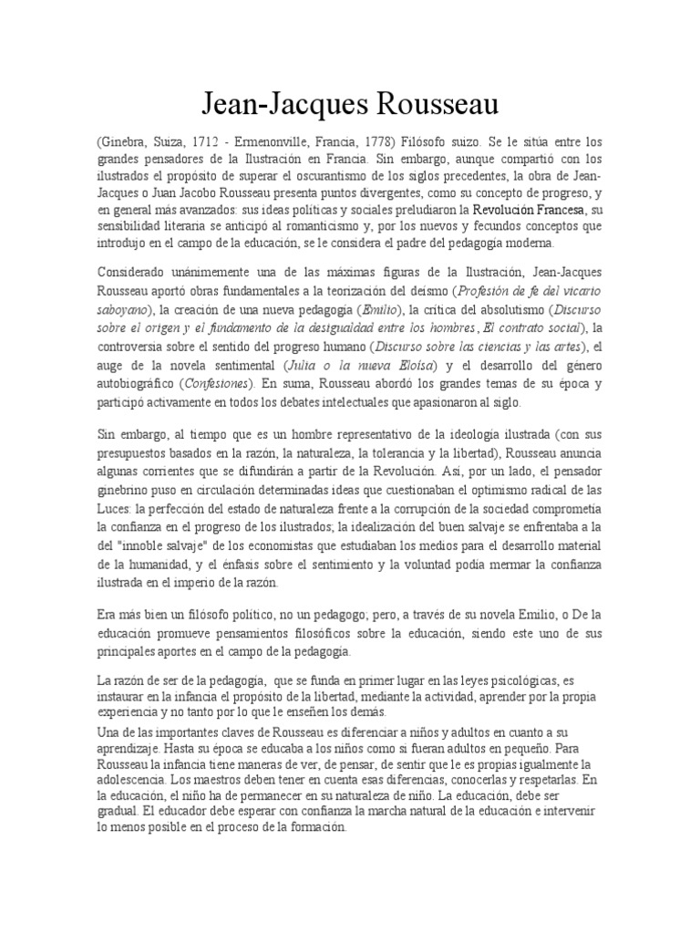 Jean-Jacques Rousseau: Pensador ilustrado y precursor de nuevas ...