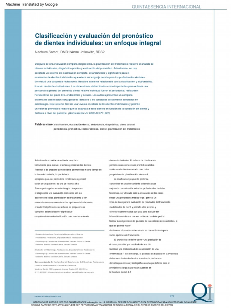 Pronostico Samet | PDF | Odontología | Diente