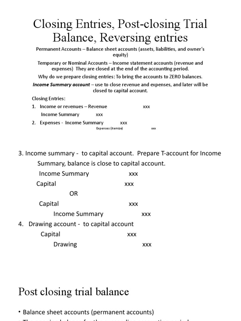 Closing Entries, Post-Closing TB Rev Ersing Entries | PDF | Balance ...
