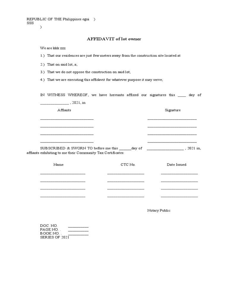 AFFIDAVIT of Lot Owner | PDF