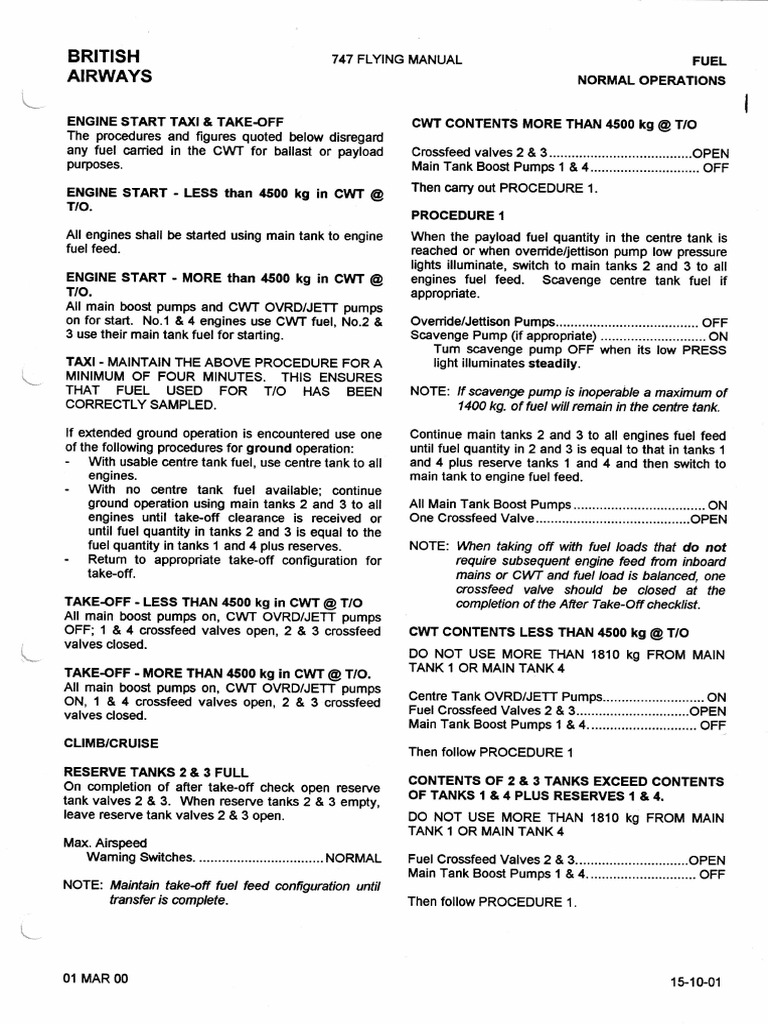 747 Fuel Management Procedures | PDF | Pump | Takeoff