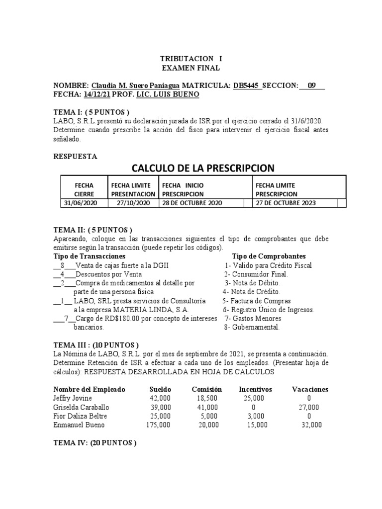 EX. FINAL LUIS BUENO TRIB. I SECC. 09 (B) | PDF | Dinero | Servicios financieros