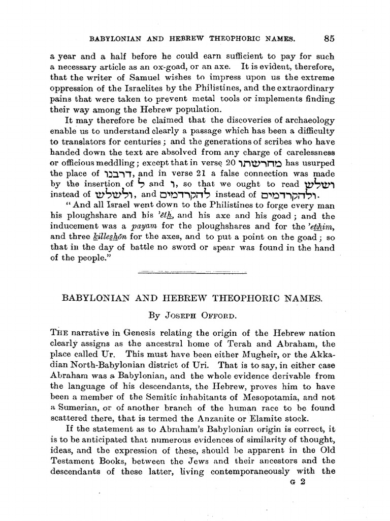 Babylonian and Hebrew Theophoric Names | PDF | Babylonia | Cuneiform