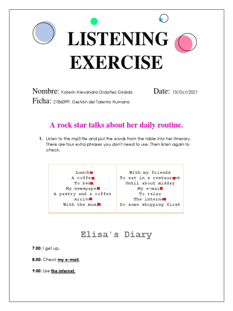 Listening Exercise: Nombre: Date: Ficha | PDF | Art | Poetry