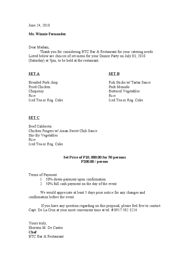 July 3 Set Menu Proposal | PDF