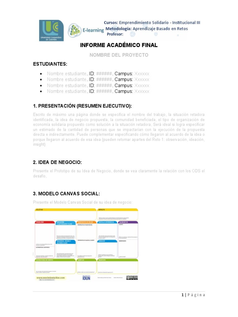 Modelo Informe Académico Final 2021-II | PDF | Iniciativa empresarial