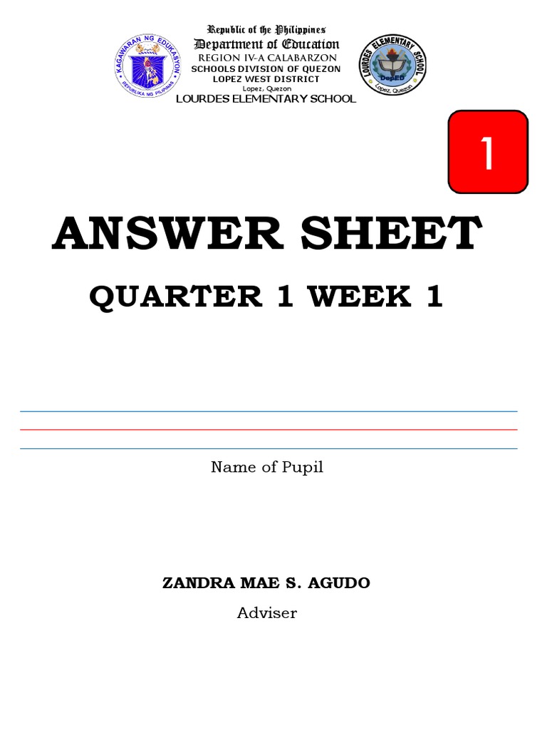 Answer Sheet Q1 W1 G1 | PDF