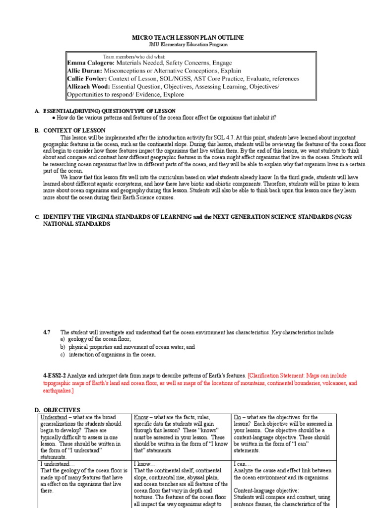 Microteach Lesson Plan 4 | PDF | Continental Shelf | Seabed