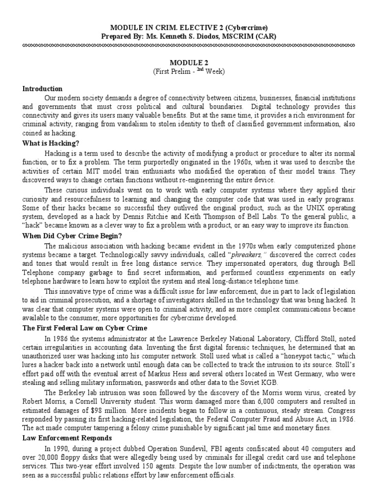 Week-2-Prelim Cdi 9 | PDF | Cybercrime | Security Hacker