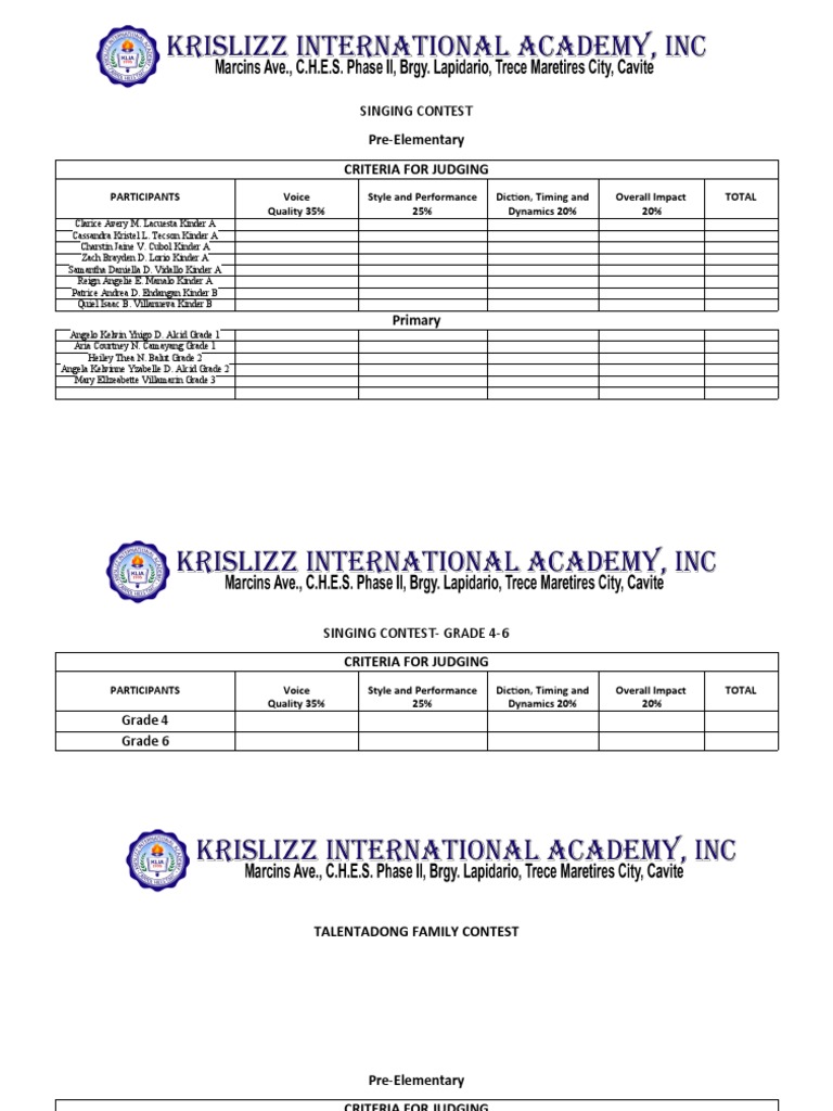 Singing Contest Judging Criteria | PDF