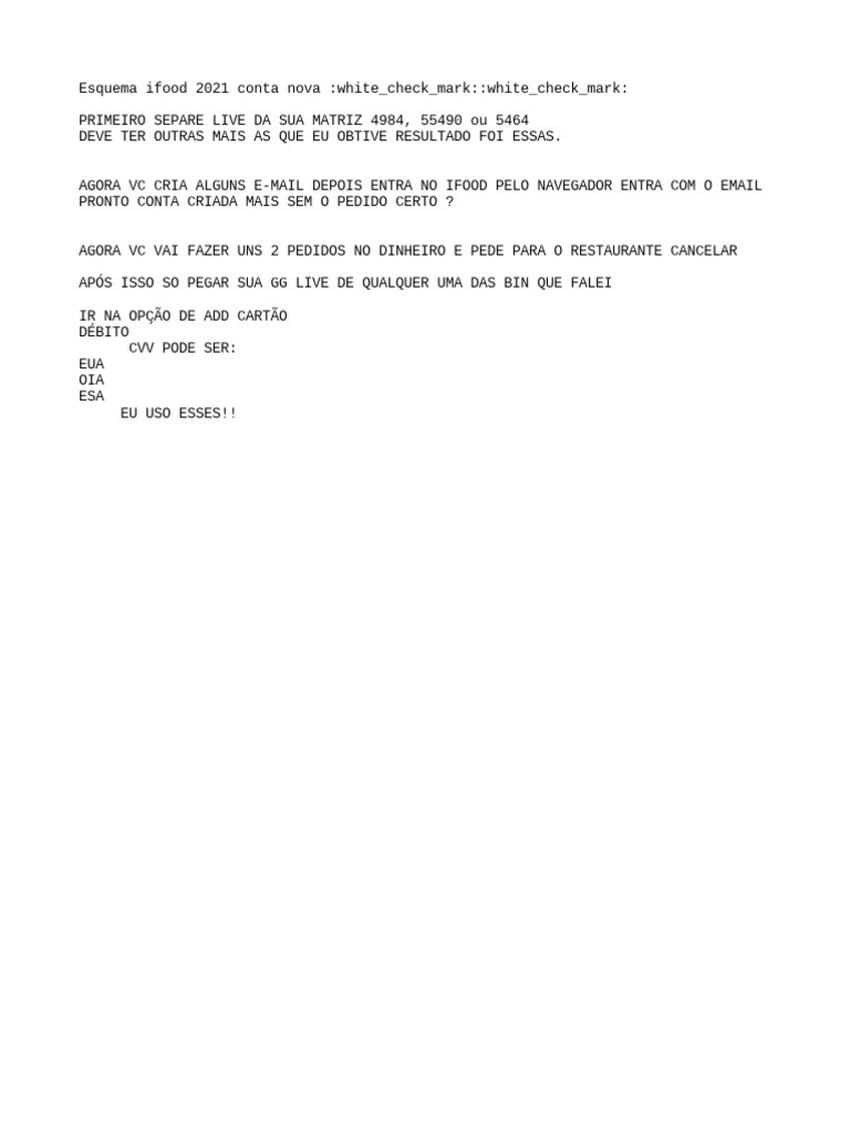 Esquema Ifood 2021 Conta Nova | PDF