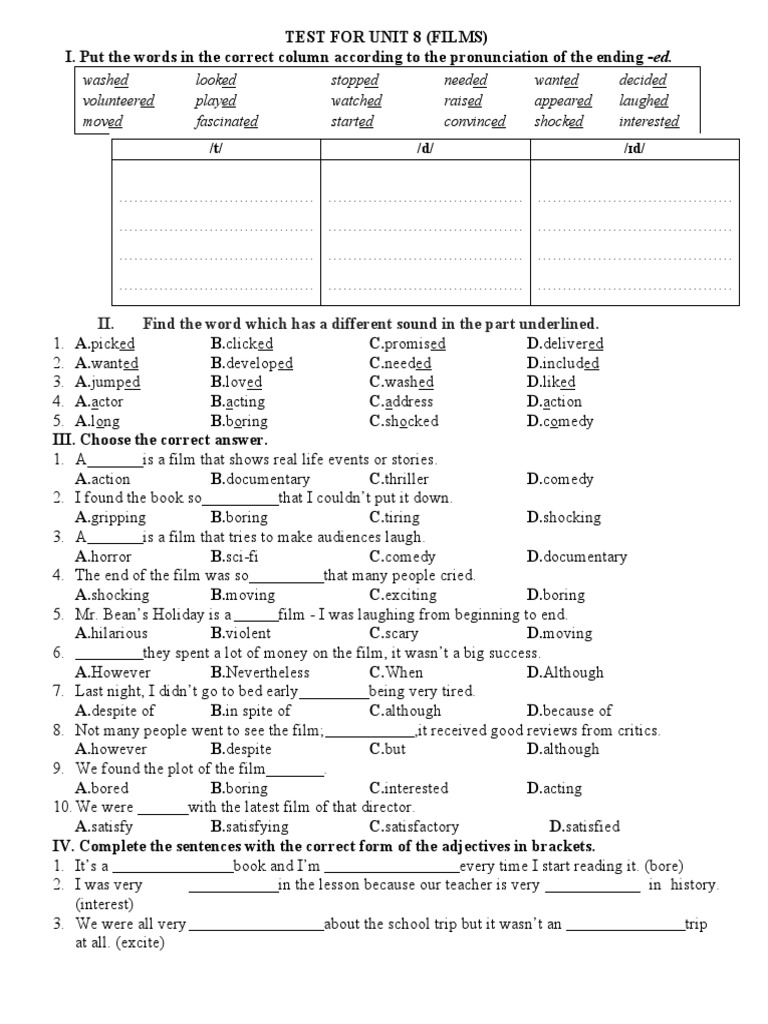 Test For Unit 8 | PDF