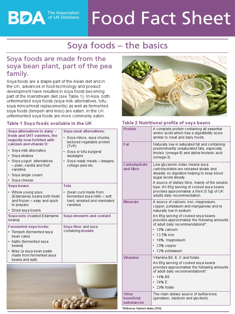Food Fact Sheet: Soya Foods - The Basics | PDF | Soybean | Foods