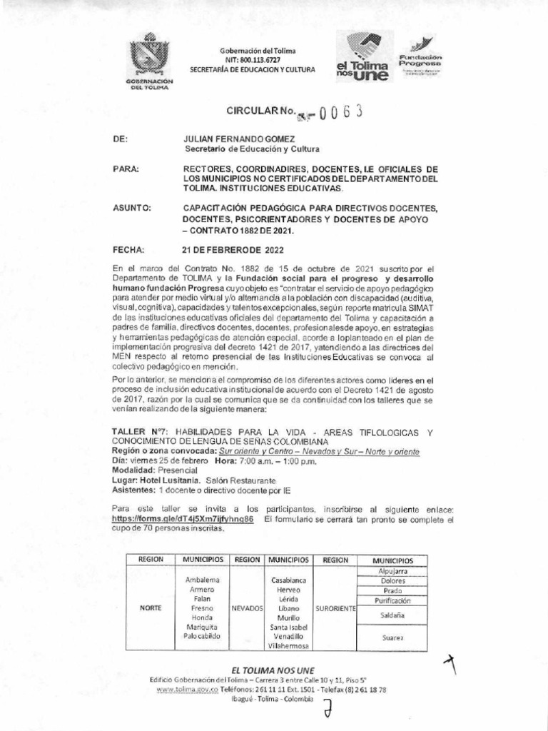 Circular No. 063 - Febrero 21 de 2022 | PDF