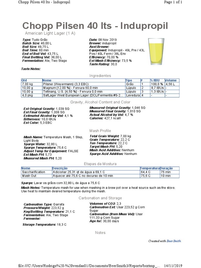 Chopp Pilsen 40L | PDF | Brewing | Alcohol
