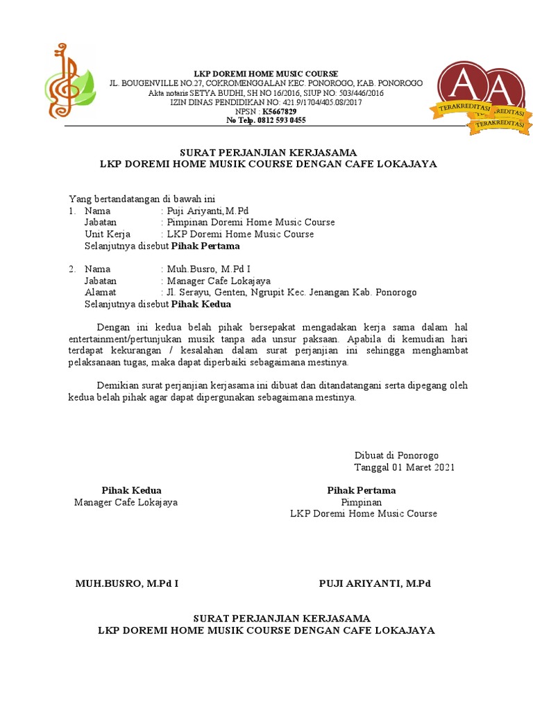 MOU CAFE Lokajaya 2021 | PDF