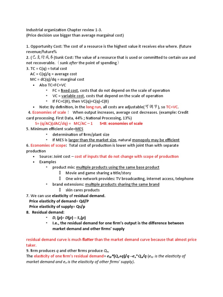 Industrial Organization Chapter Review 1 | PDF | Elasticity (Economics ...