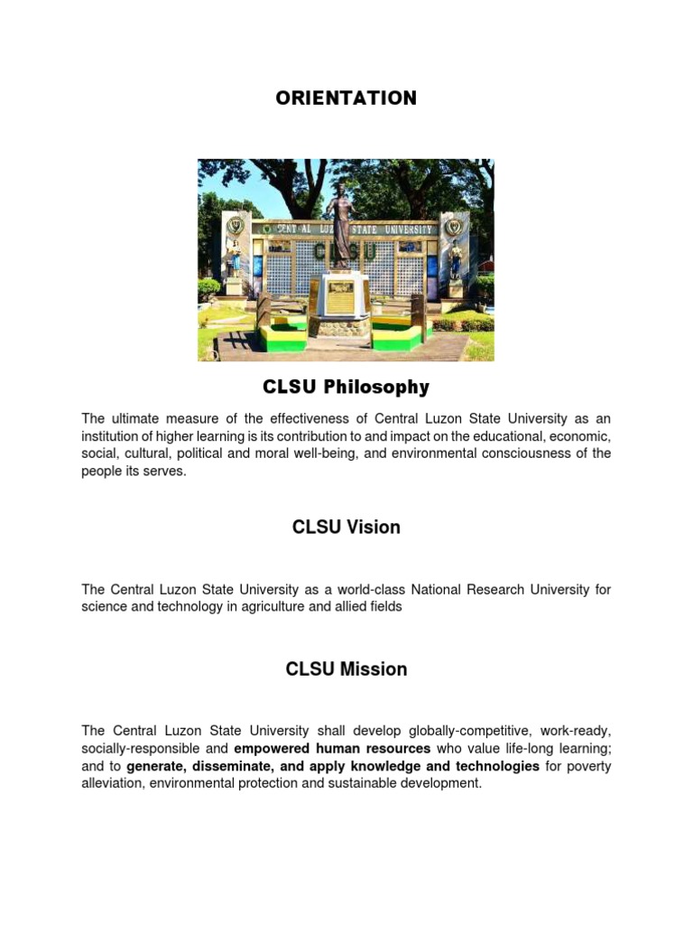 CLSU Mission, Vision, and Philosophy | PDF | System | Sustainability
