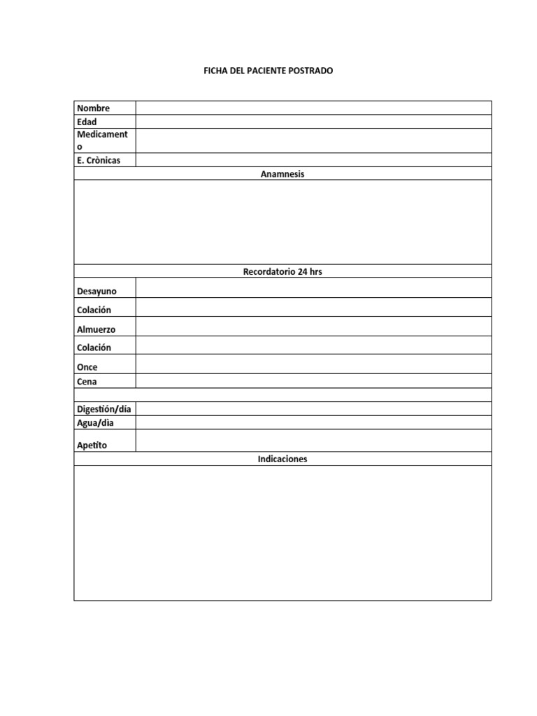 Ficha Del Paciente Postrado | PDF