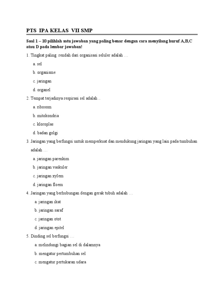PTS IPA Kelas 7 SMP | PDF
