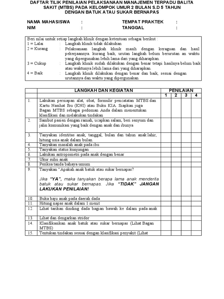 Daftar Tilik MTBS | PDF
