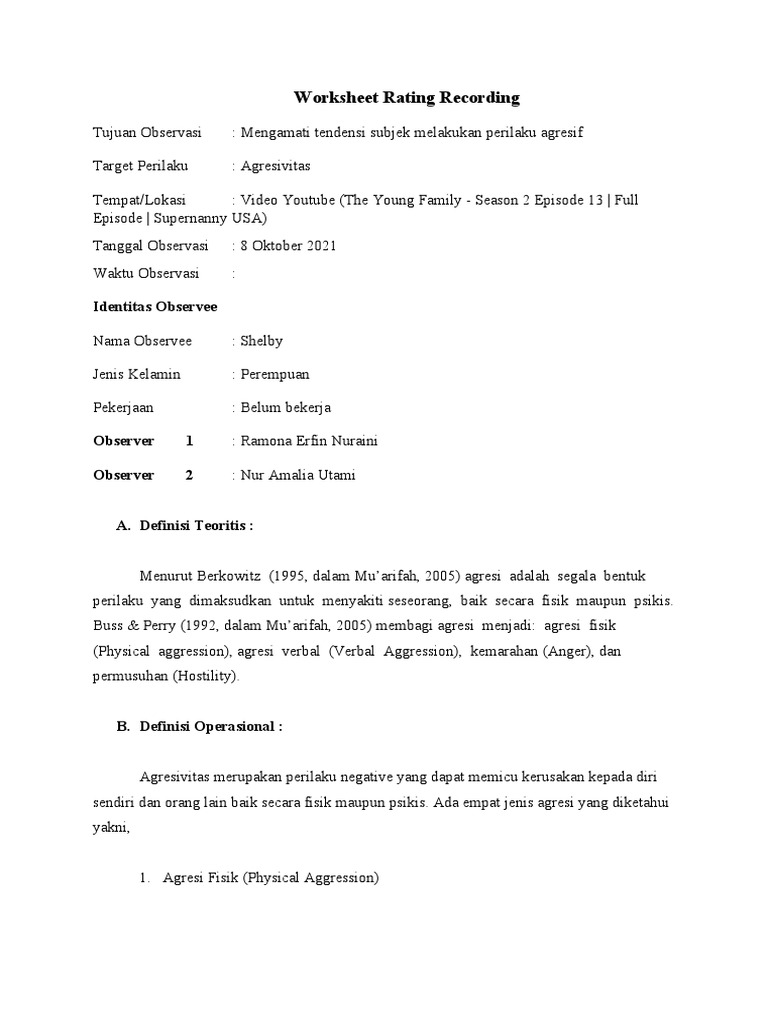 Worksheet Rating Recording | PDF