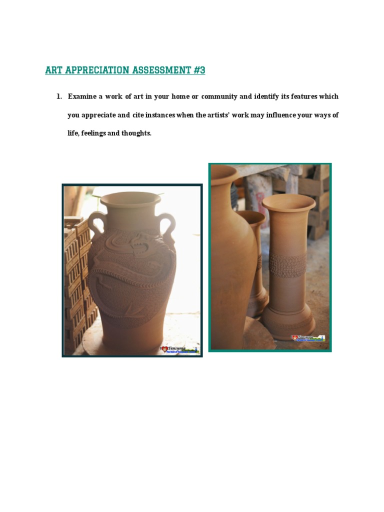 Art Appreciation Assessment #3 | PDF | Pottery | Cognition