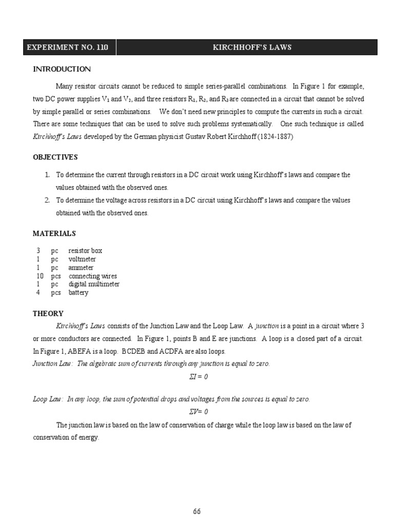 Kirchhoff's Laws in DC Circuits Experiment | PDF | Electrical Network ...