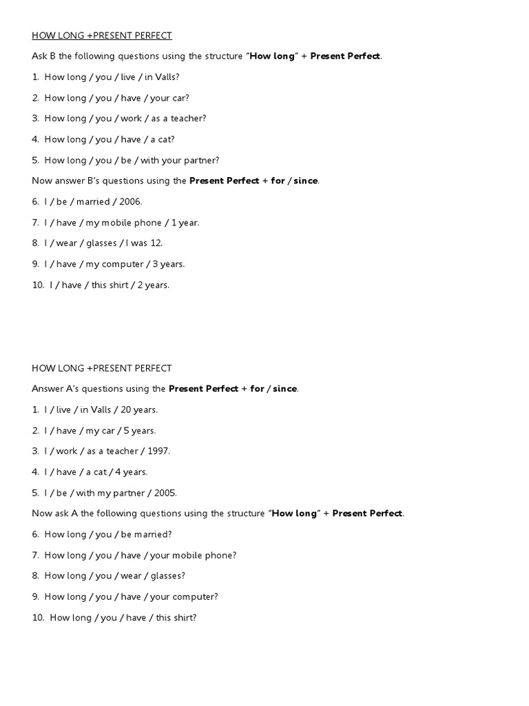 HOW LONG + Present Perfect (Speaking) | PDF