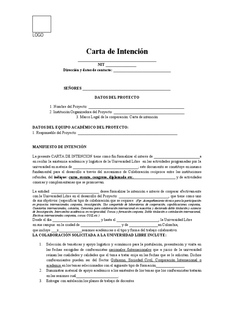 Modelo Carta de Intencion | PDF | Universidad | Publicidad