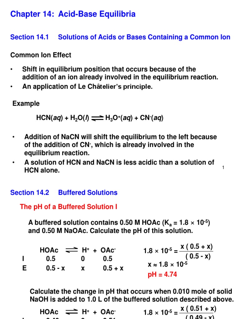 Chapter 14: Acid-Base Equilibria: Section 14.1 Solutions of Acids or ...