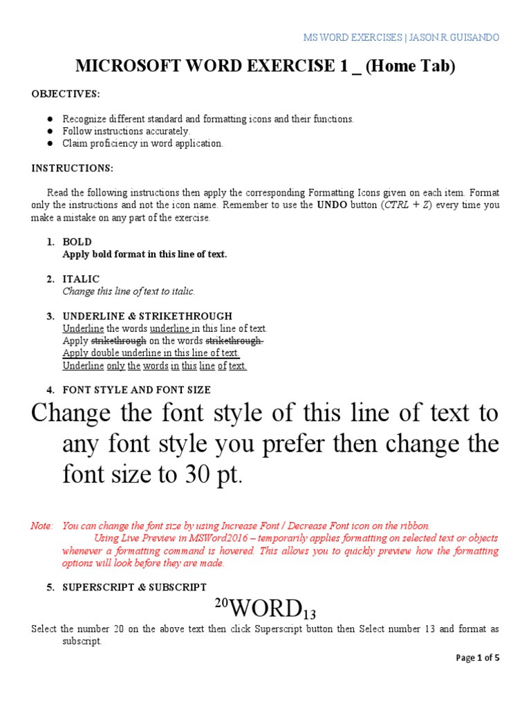 Julie Word Exercise 1 - Home Tab | Download Free PDF | Microsoft Word ...