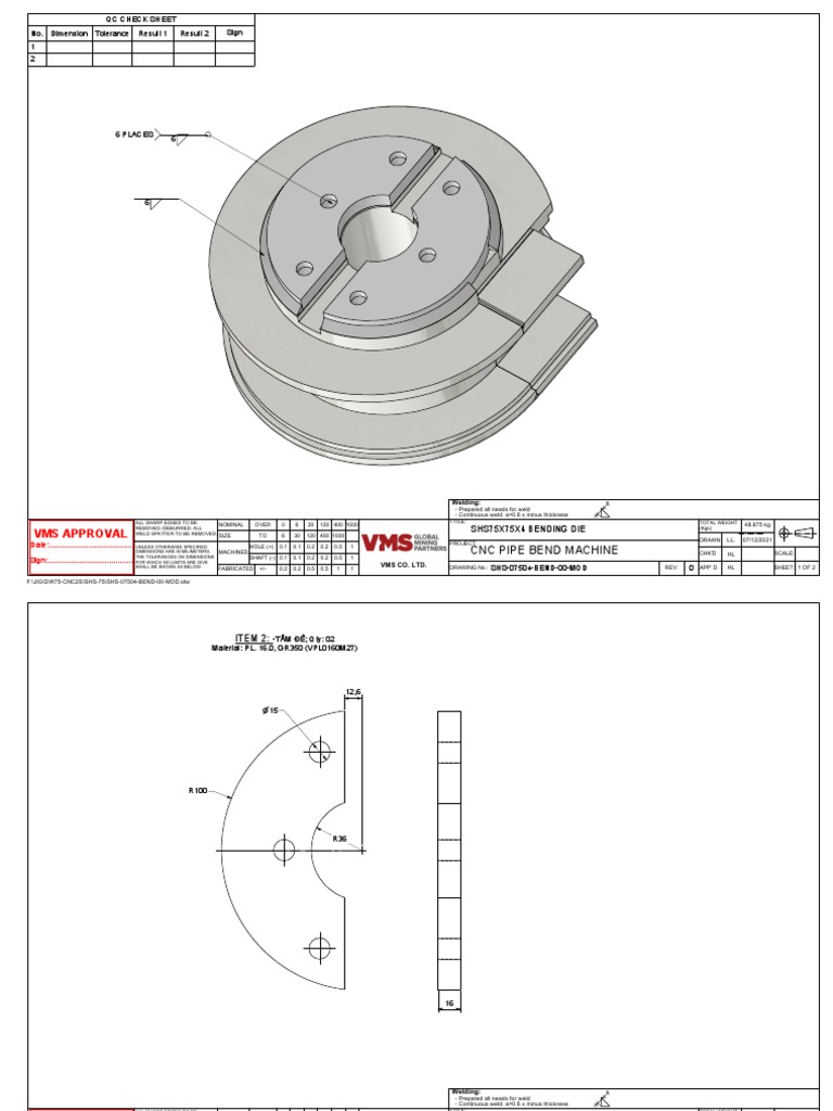 Vms Approval: QC Check Sheet No. Dimension Tolerance Result 1 Result 2 ...