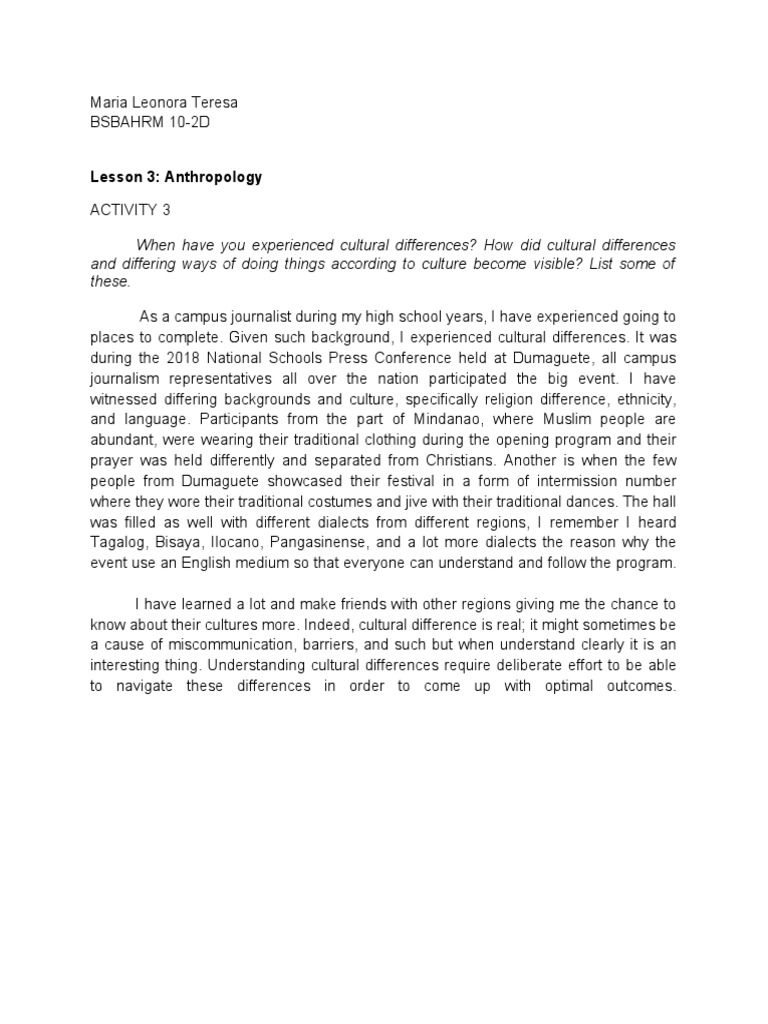 Anthropology Activity | Download Free PDF | Thought | Mind