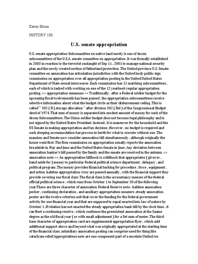 U.S. Senate Appropriation: Karen Moua History 100 | PDF ...