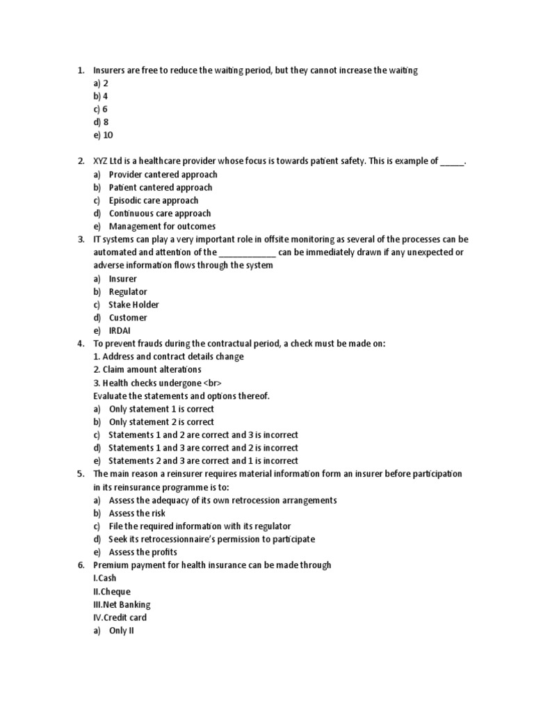 Health Insurance Exam Question (IC-27) | PDF | Insurance | Reinsurance