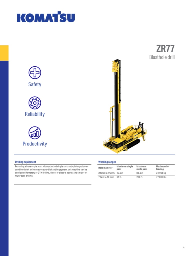 ZR77 Blasthole Drill Specification Sheet | PDF | Manufactured Goods ...