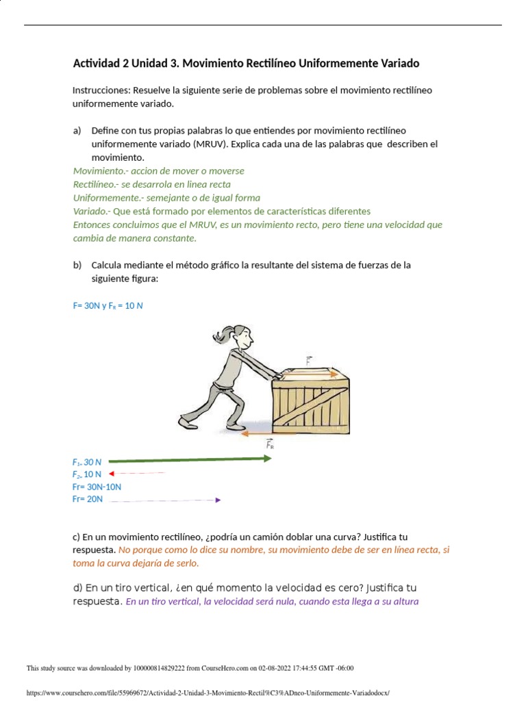 Actividad 2 Unidad 3. Movimiento Rectil Neo Uniformemente Variado | PDF | Aceleración | Velocidad