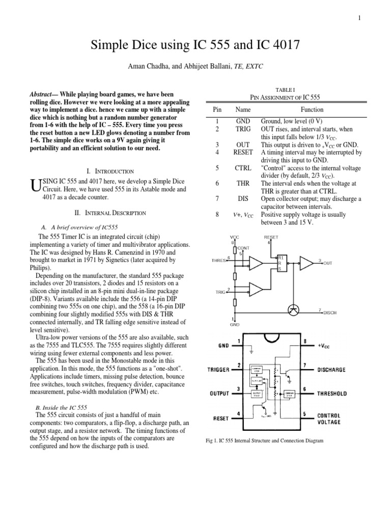 Simple Dice Circuit Using IC 555 Timer and IC 4017 Decade Counter | PDF ...