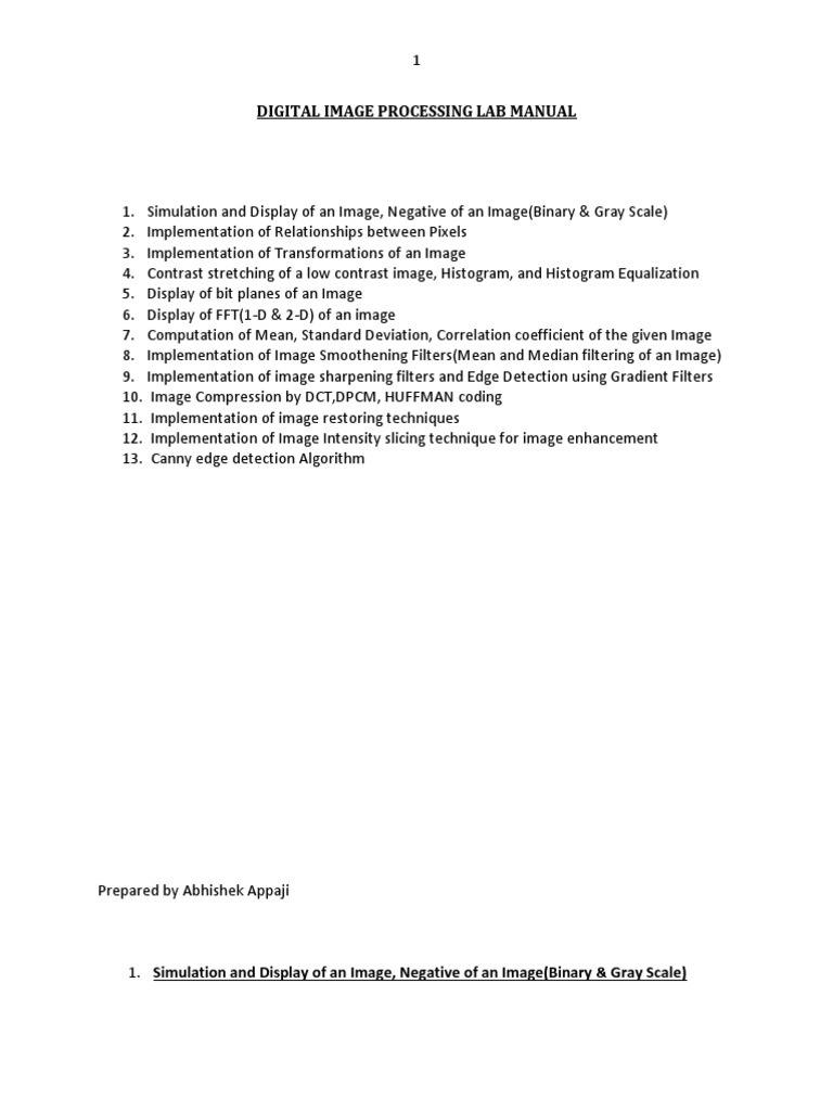 Digital Image Processing Lab Manual | Download Free PDF | Computing | Graphic Design