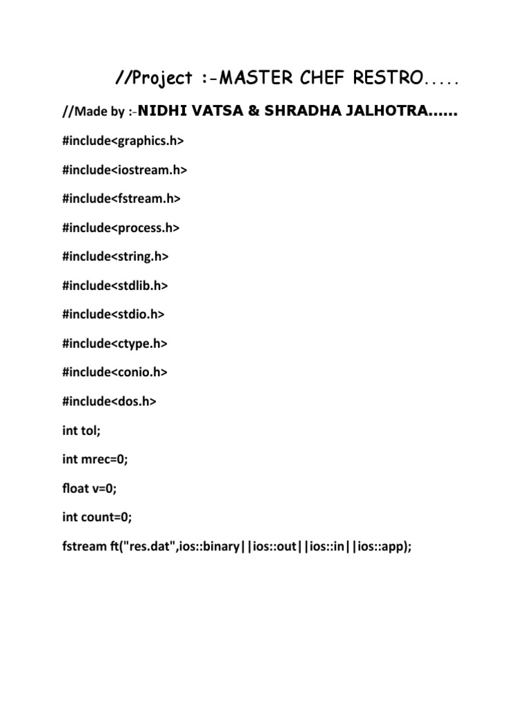 Master Chef Restro: A C++ Project for Menu Management and Ordering at a ...