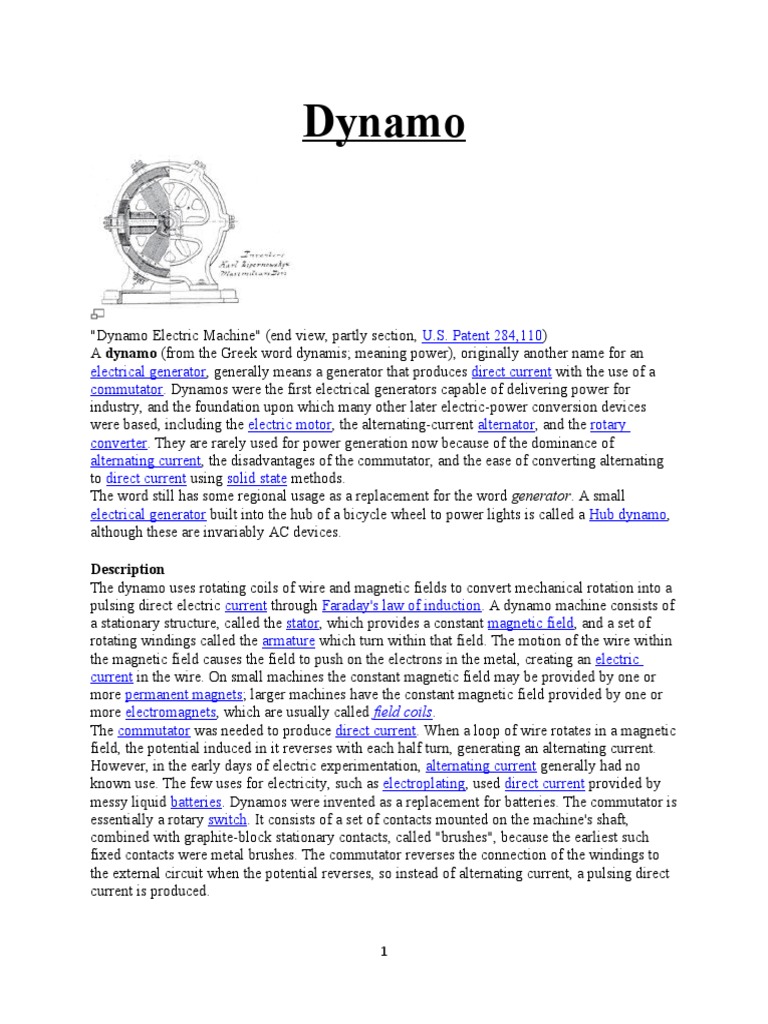 Dynamo: Description | PDF | Electric Generator | Electric Motor