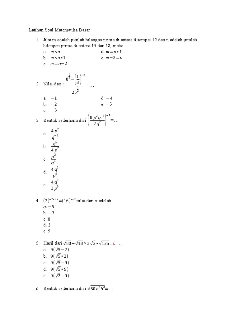 Latihan Soal Matematika Dasar | PDF
