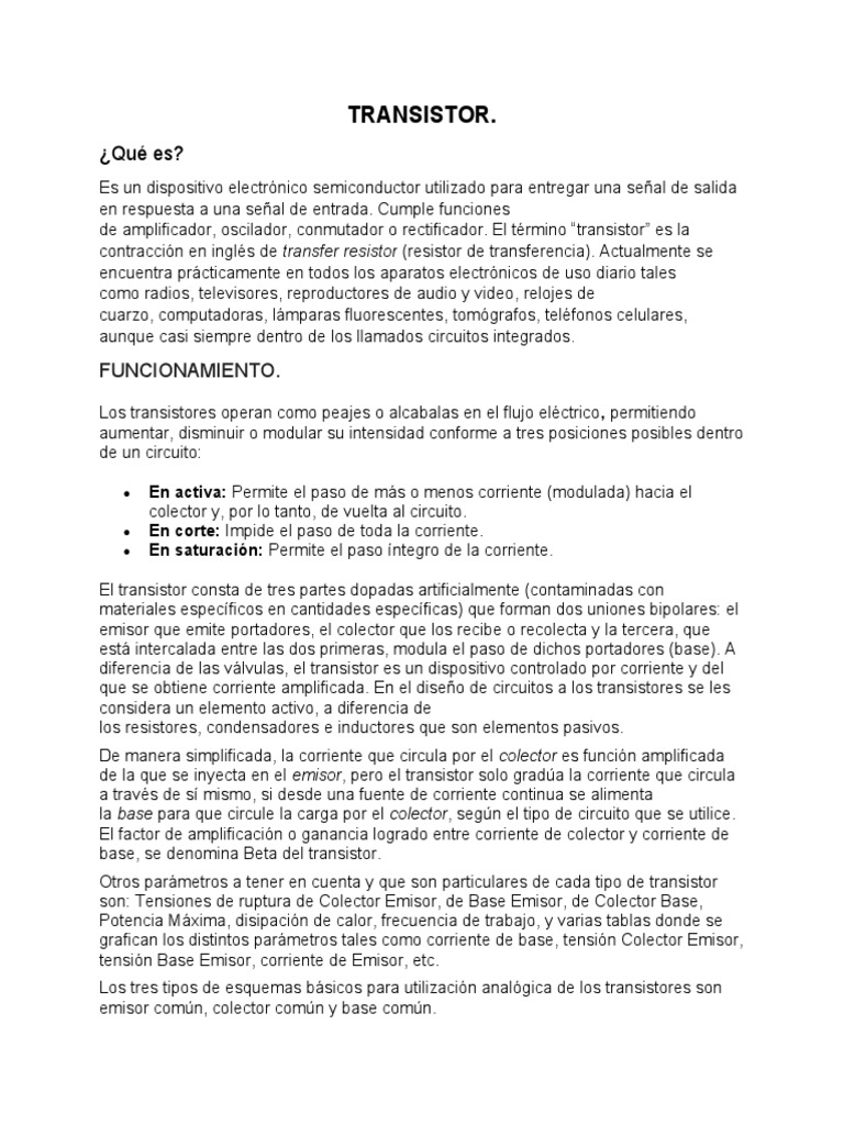 TRANSISTOR | PDF | Transistor | Electromagnetismo