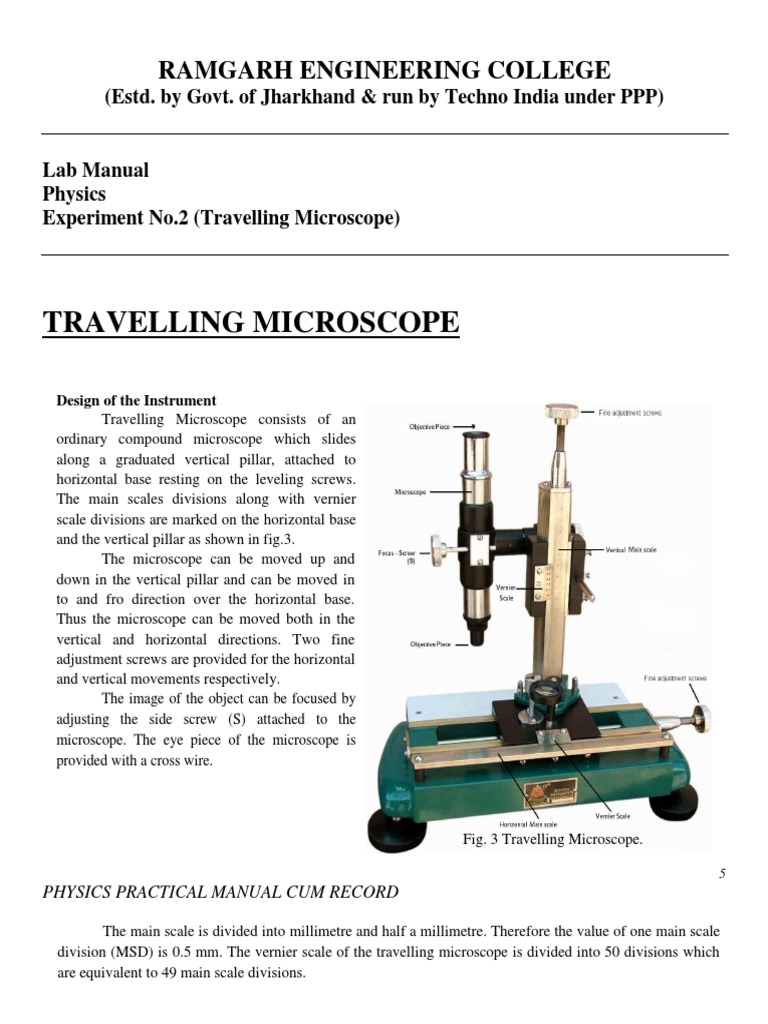 Travelling Microscope: Ramgarh Engineering College | PDF | Optics
