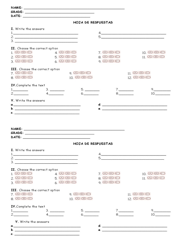Hoja de Respuestas Pensar 3 | PDF