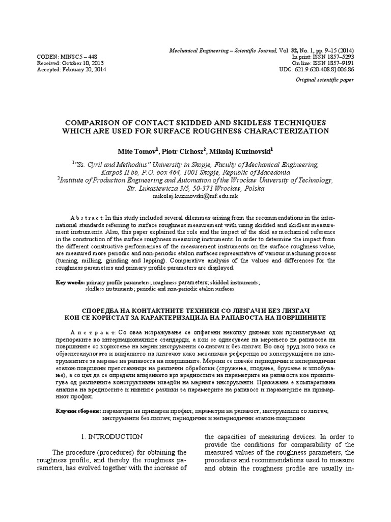 Comparison of Contact Skidded and Skidless Techniques Which Are Used For Surface Roughness ...