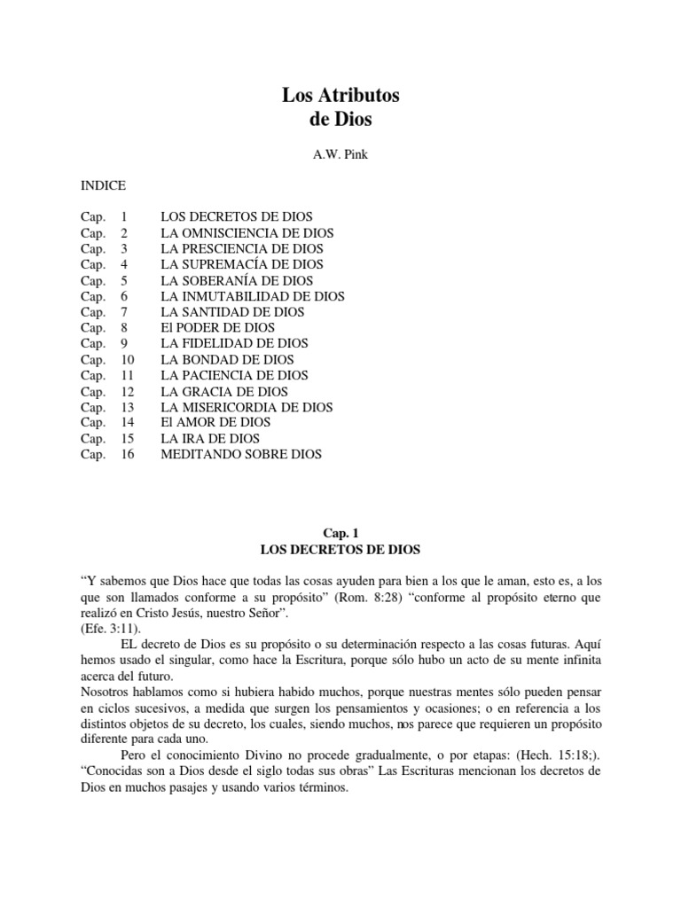 Los Atributos De Dios Por Aw Pink Pdf Dios Fe