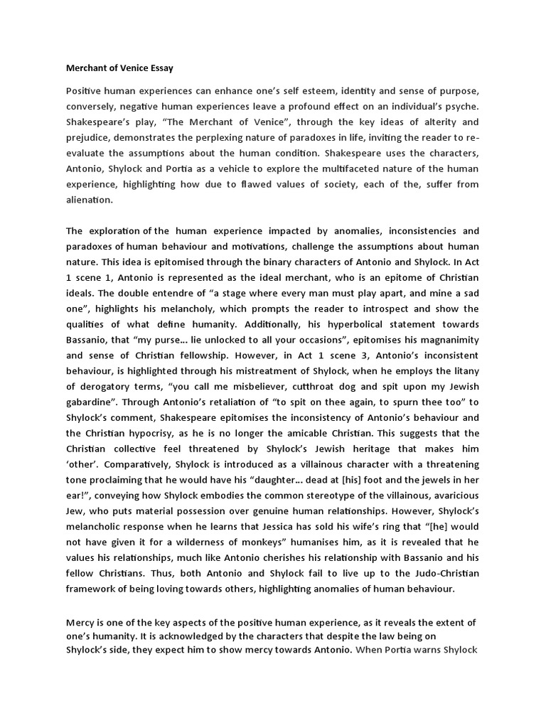 Merchant of Venice Essay | PDF | Shylock | The Merchant Of Venice